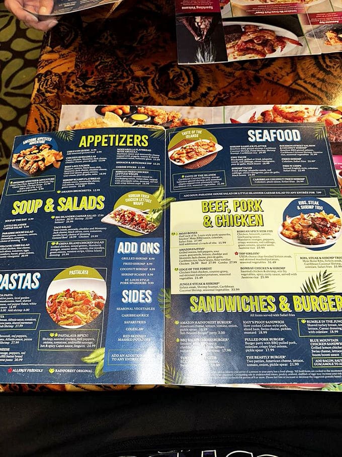 The menu sprawls across multiple pages like a choose-your-own-adventure book, except every choice leads to deliciousness instead of dragon attacks.