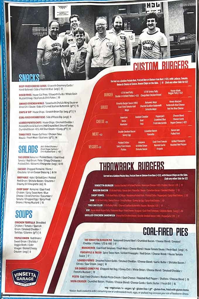 Menu: A glimpse into culinary heaven &ndash; from "Custom Burgers" to "Coal-Fired Pies," this menu promises comfort food with a gourmet twist that'll make your taste buds dance.