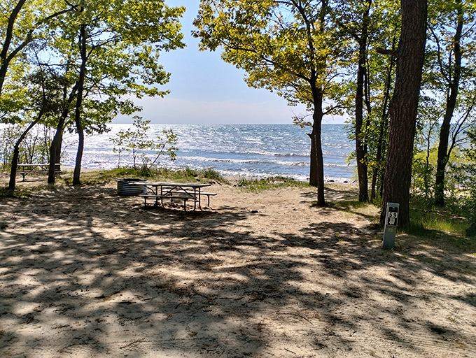 This tranquil lakeside nook offers front-row seats to nature's greatest show &ndash; waves gently lapping while trees provide natural shade.