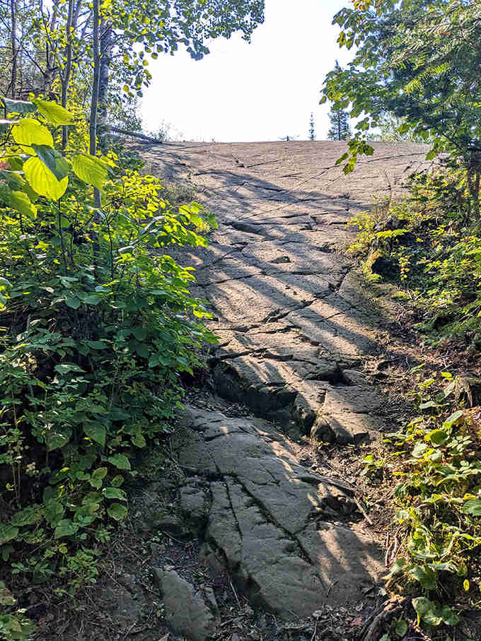 Nature's StairMaster challenges even seasoned hikers, with ancient bedrock creating a path that demands both attention and respect.