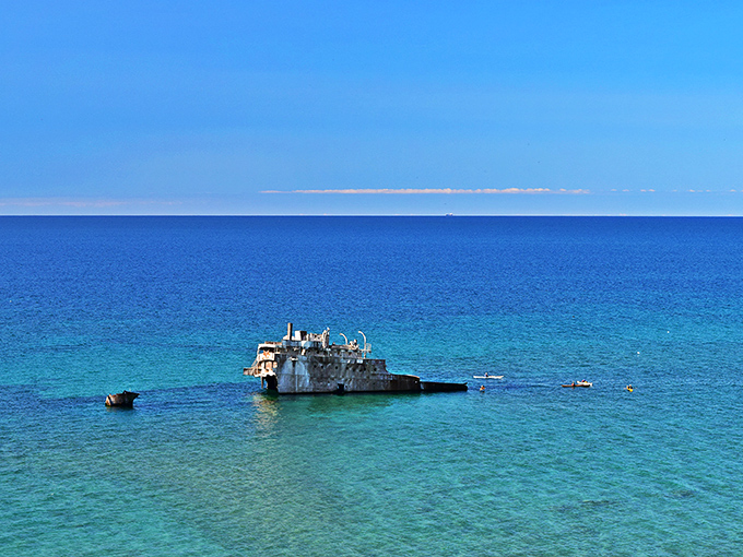 The Francisco Morazan's rusting skeleton tells silent stories of Lake Michigan's notorious November fury and maritime history.