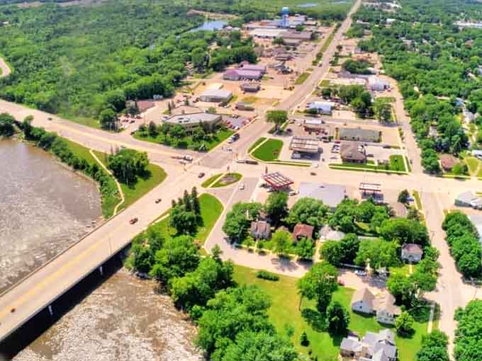 From above, Granite Falls reveals its perfect positioning along the Minnesota River&mdash;nature and small-town America existing in beautiful harmony.