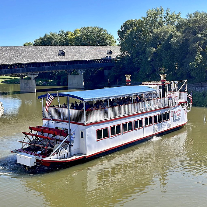 Gliding beneath the historic covered bridge, the Belle creates a scene so perfectly picturesque it almost seems staged for your vacation photos.