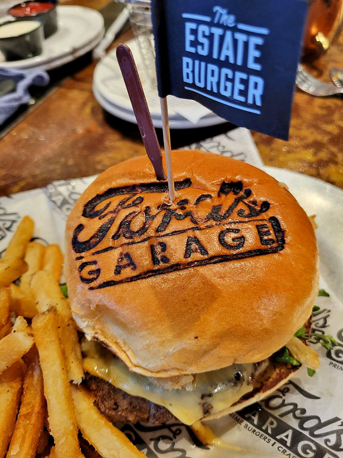 This "Model A" burger doesn't just look pretty, it delivers with sharp cheddar, applewood-smoked bacon, and a perfectly runny egg that'll have you reaching for extra napkins.