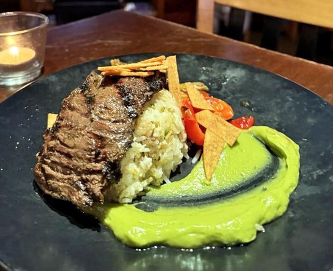 This carne asada isn't just breaking news, it's making news &ndash; perfectly grilled beef alongside vibrant green sauce that deserves its own byline.