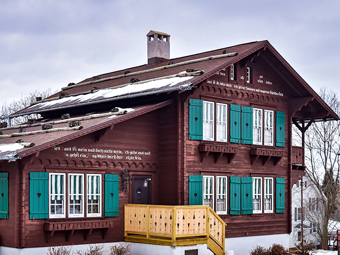Chalet of the Golden Fleece Museum: Teal shutters pop against rustic wood in this authentic Swiss chalet, looking like it was plucked straight from the Alps.