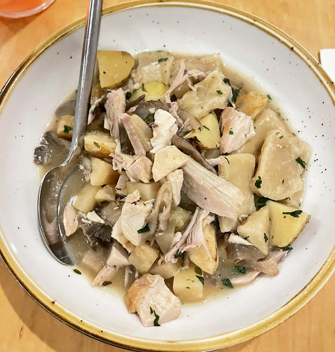 Tender chicken mingles with guajillo, fresno and ancho chiles in this Thursday-only pozole that's worth planning your week around.