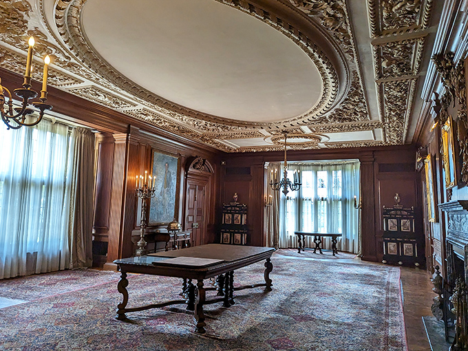 The Christopher Wren Dining Room ceiling looks like it was designed by someone who got paid by the flourish &ndash; gloriously excessive in all the right ways.