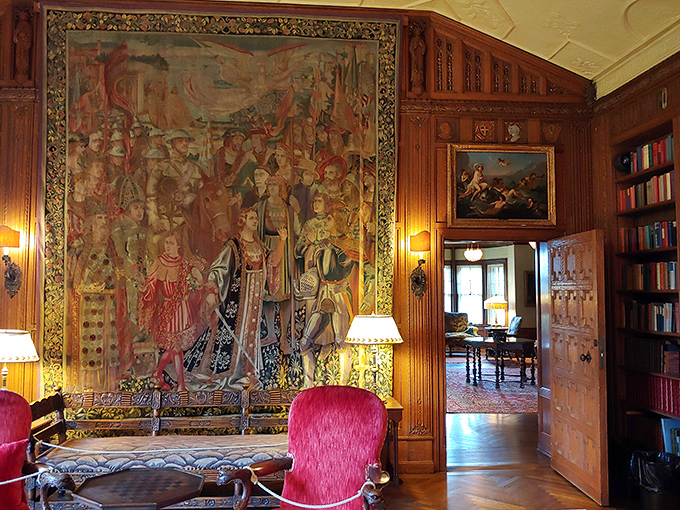 Medieval tapestries and wood-paneled walls transform this room into a time capsule where you can almost hear the whispers of past conversations.