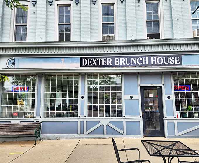 The Dexter Brunch House serves up morning classics in a blue-trimmed building where calories don't count and coffee refills come with local gossip.