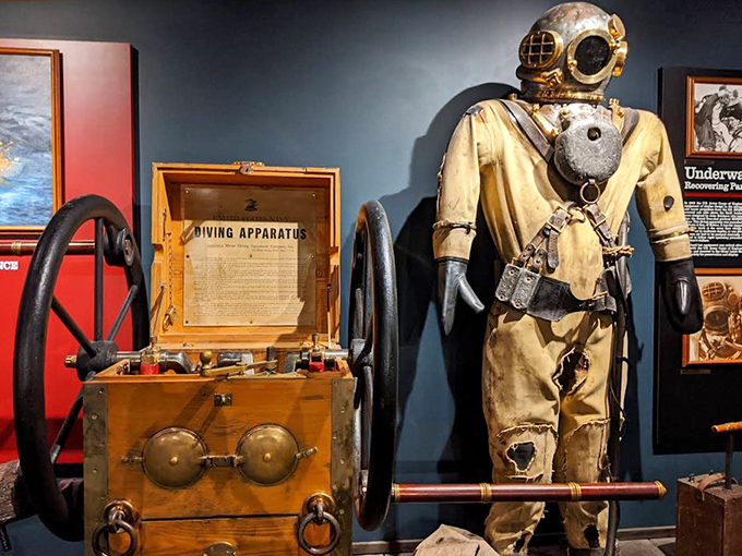 This vintage diving suit looks like something from a Jules Verne novel, but imagine actually descending into Superior's frigid depths wearing 200 pounds of copper and canvas!