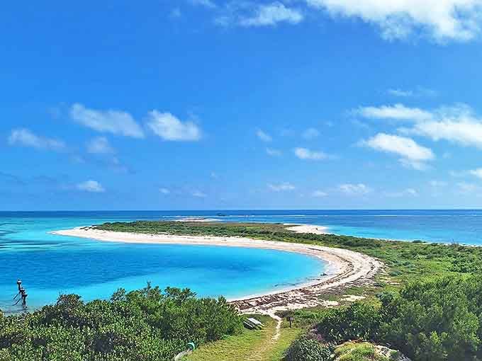Paradise found: Where powdery white sand meets water in more shades of blue than your eyes can process. Worth every minute of the journey.
