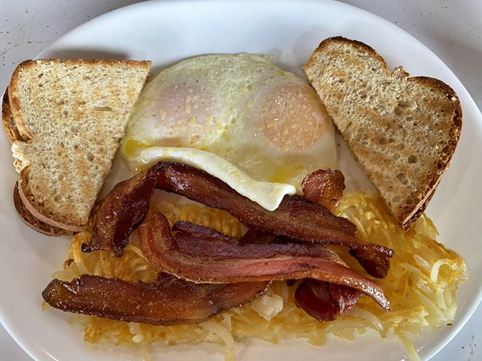 The Engineer breakfast delivers eggs, bacon, and hash browns in portions that require serious commitment and possibly a nap.