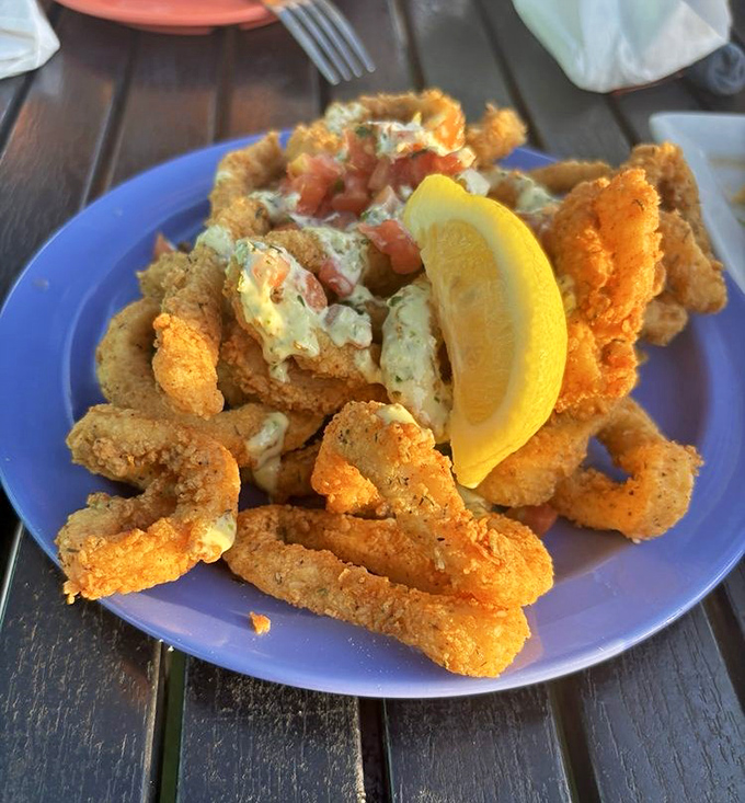 Golden treasures: Crispy calamari that would make Neptune himself swim to shore for just one more bite.