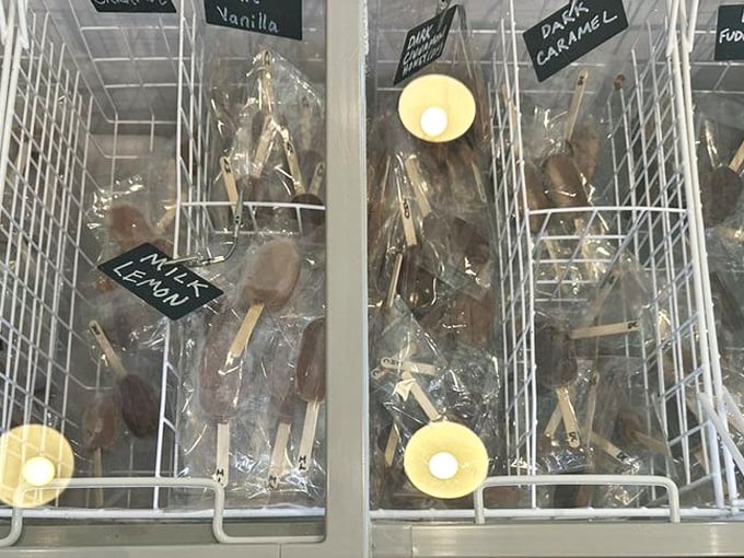 The fudgesicle display offers chocolate on a stick that makes those childhood ice cream truck treats seem like amateur hour.