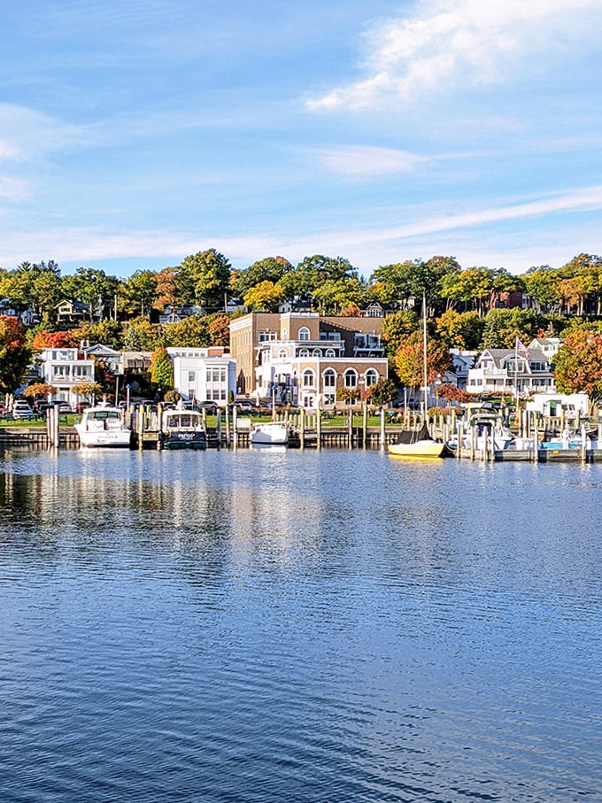 Autumn transforms Harbor Springs' waterfront into a painter's palette, where boats nestle against docks like they're settling in for a long winter's nap.
