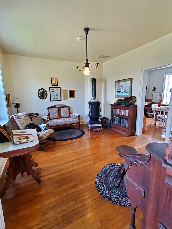 The living room looks so authentic you half expect Mary Terry to offer you tea and ask why you're sitting in her favorite chair.