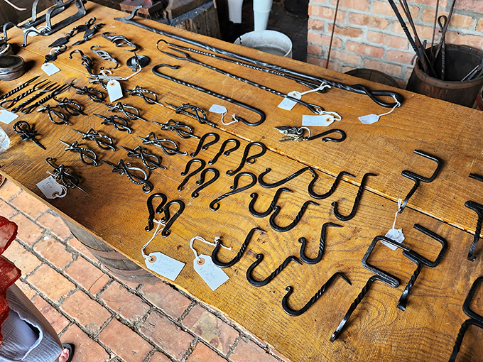 Not your average hardware store display &ndash; these hand-forged hooks and tools represent craftsmanship that predates planned obsolescence.