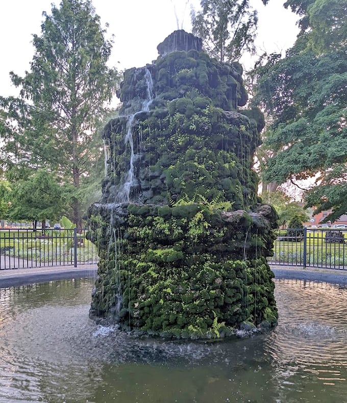 Water cascades down this living sculpture, creating a peaceful oasis that feels worlds away from Kansas – or Michigan.