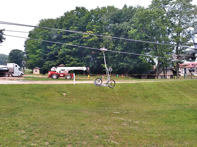 Innovation meets adventure: this unique mountain bike lift system whisks riders and their wheels uphill for gravity-fueled descents.
