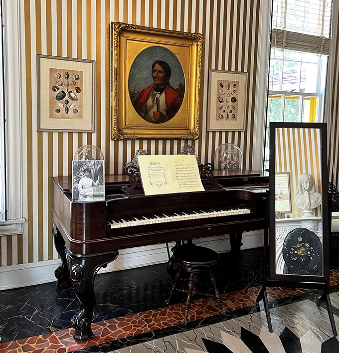 This isn't just any piano &ndash; it's the centerpiece of a music room where melodies once floated through striped wallpaper and gilded frames.