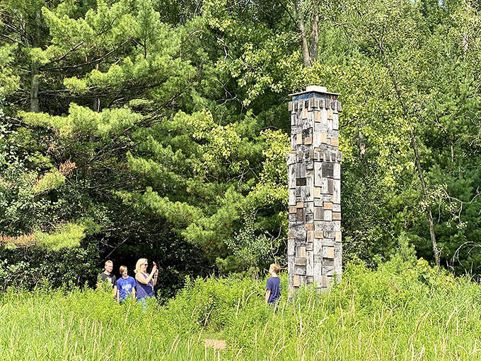 This stone tower rises unexpectedly from the meadow, as if Rapunzel might let down her hair at any moment.