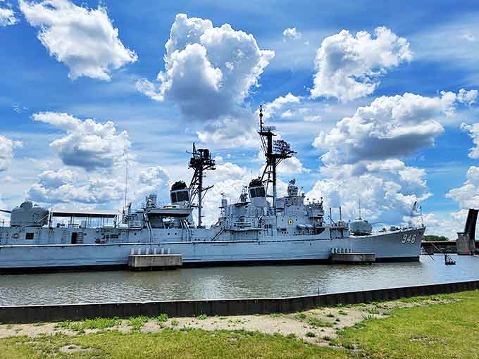 USS Edson stands proudly at the Saginaw Valley Naval Ship Museum &ndash; 418 feet of floating history where every hatch and corridor tells a Cold War tale.