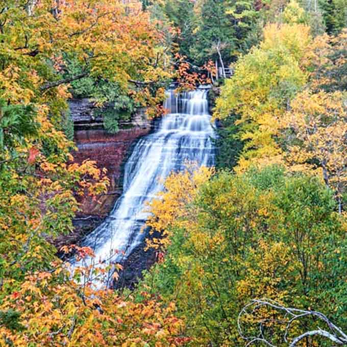 Fall's fiery palette frames the falls in a spectacular color show that makes professional photographers weep with joy.
