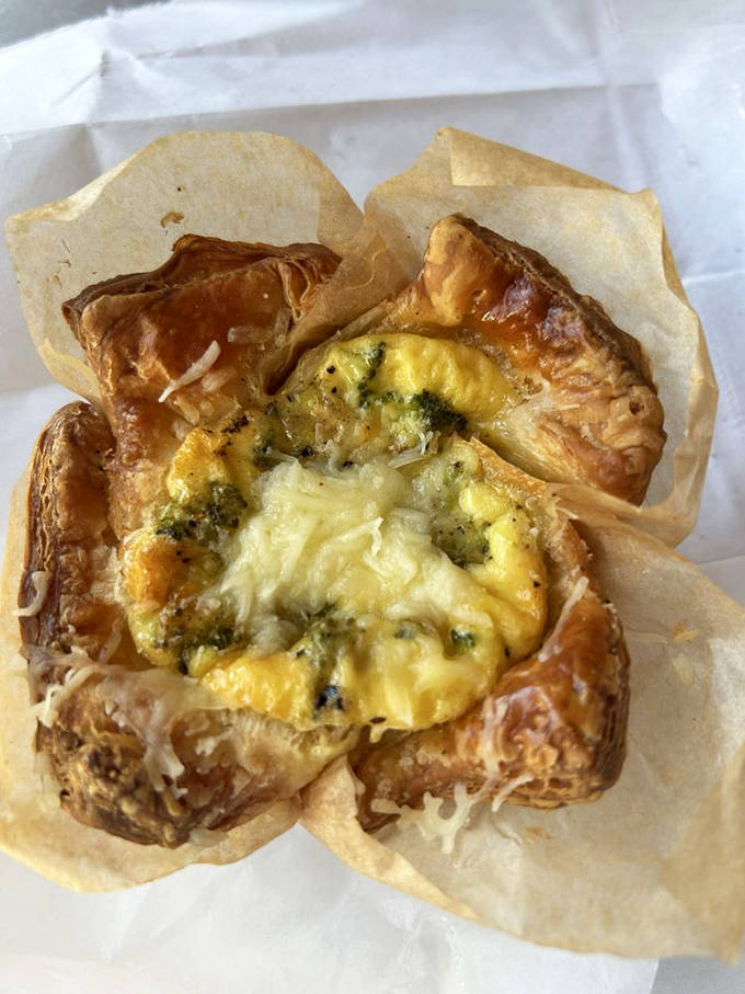 This golden-brown masterpiece cradles a savory filling where eggs, cheese, and vegetables achieve perfect harmony, proving Bunde's savory game is as strong as their sweet.