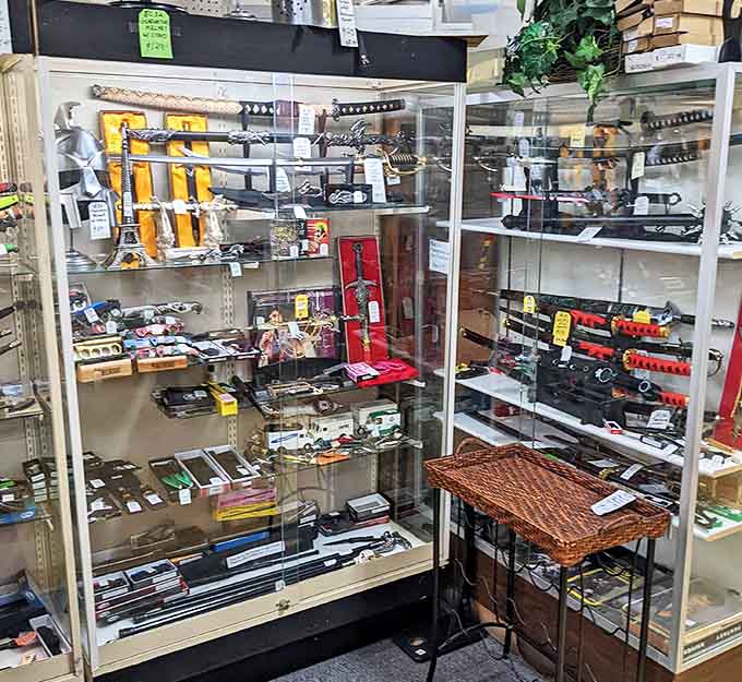 Behind glass, vintage weapons tell silent stories of craftsmanship and history &ndash; not just tools but artifacts of their time.
