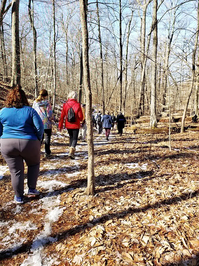 Winter hikers follow history's footprints. When Michigan's woods dress in snow, Haven Hill's trails become a time-traveling expedition shared by bundled-up explorers.