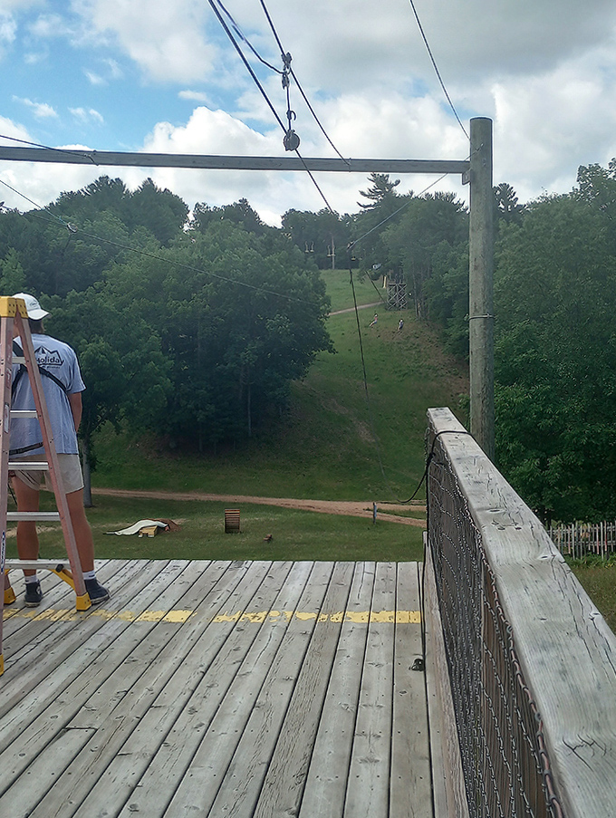 Zipline Platform View: The calm before the "what was I thinking?" moment. From here, Traverse City looks like a miniature wonderland worth diving into.