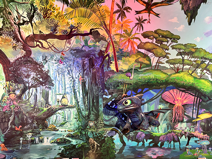 Fantasy meets confection in this magical section where painted creatures watch over mountains of gummies and chocolates.