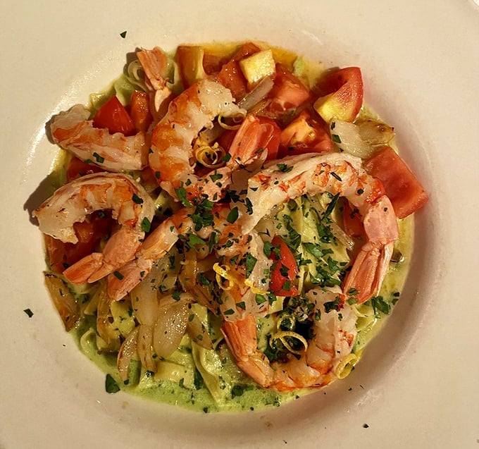 Fettuccine that dances with Gulf prawns in a sauce so good you'll want to bottle it for emergencies.