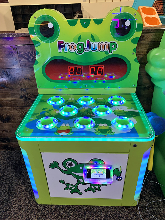 Hop to it! The whimsical Frog Jump arcade game tests reflexes and timing with its glowing lily pad targets and cartoonish amphibian charm.