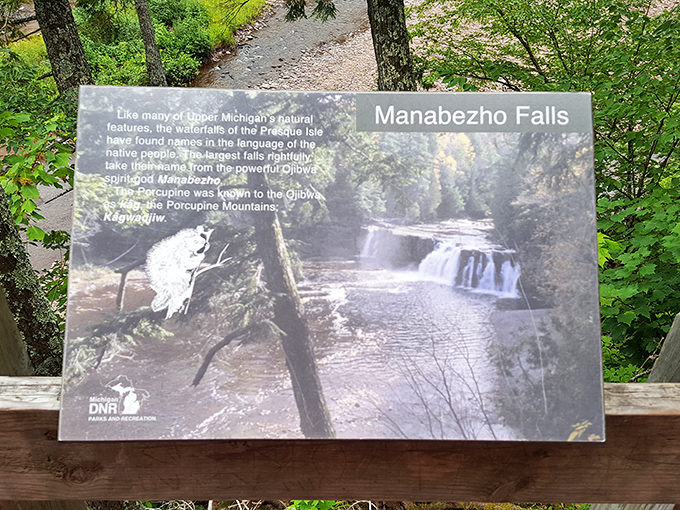 This informational sign reveals the falls' indigenous name &ndash; a linguistic souvenir from those who recognized its magic centuries ago.