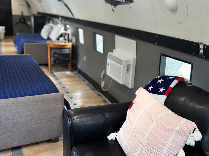 Patriotic touches abound, with American flag accents adding a touch of history to modern comforts.