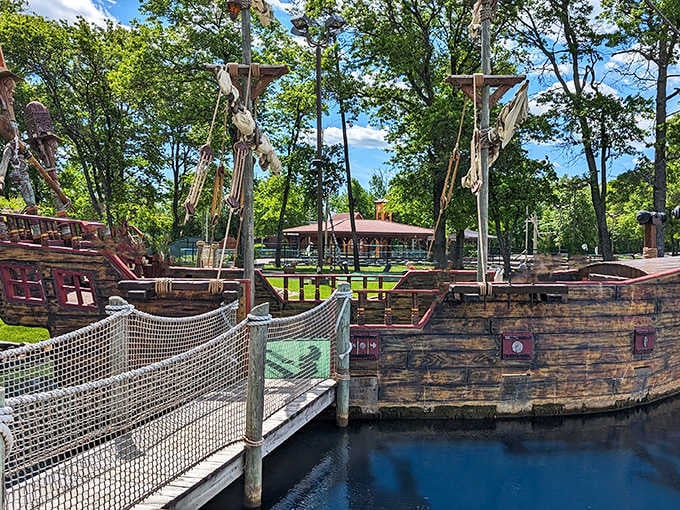 The wooden vessel isn't merely decorative, it's a playable marvel where landlubbers navigate holes amid authentic nautical theming.