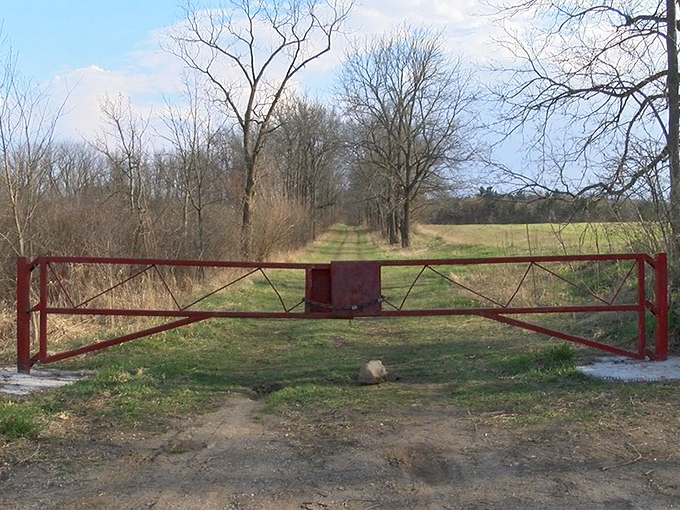 The infamous red gate, both boundary and invitation, daring visitors to wonder what waits on the other side.