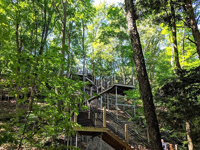 These wooden steps aren't just stairs &ndash; they're your ticket to panoramic lake views that'll make your Instagram followers weep with envy.