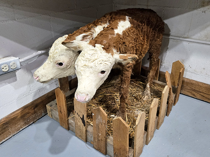 Nature's own double feature! This two-headed calf might be the museum's most conversation-starting resident.