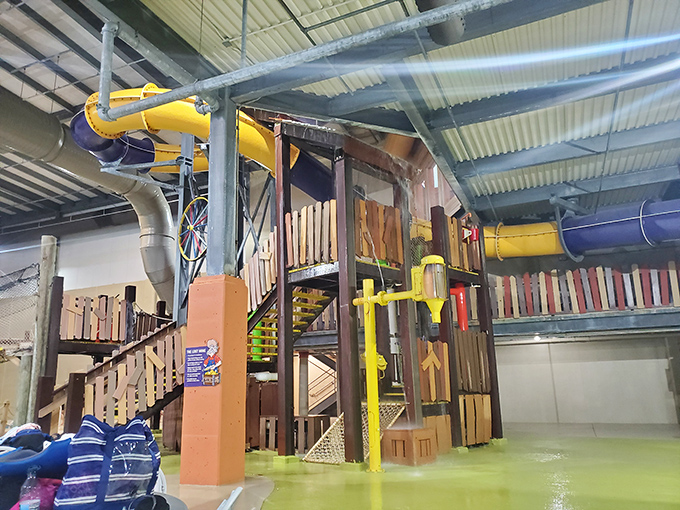 Twisting and turning like a water-filled pretzel, this massive slide promises an exhilarating journey from top to splash-down.