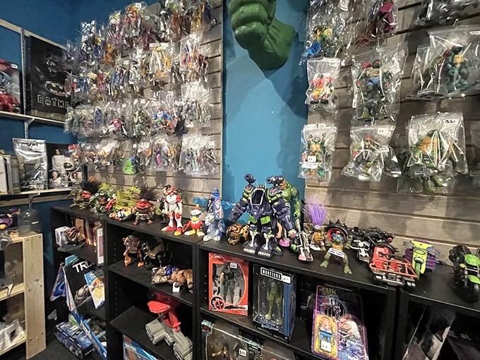 This isn't just a display case &ndash; it's a plastic pantheon of heroes who once saved the world daily in living rooms across America.