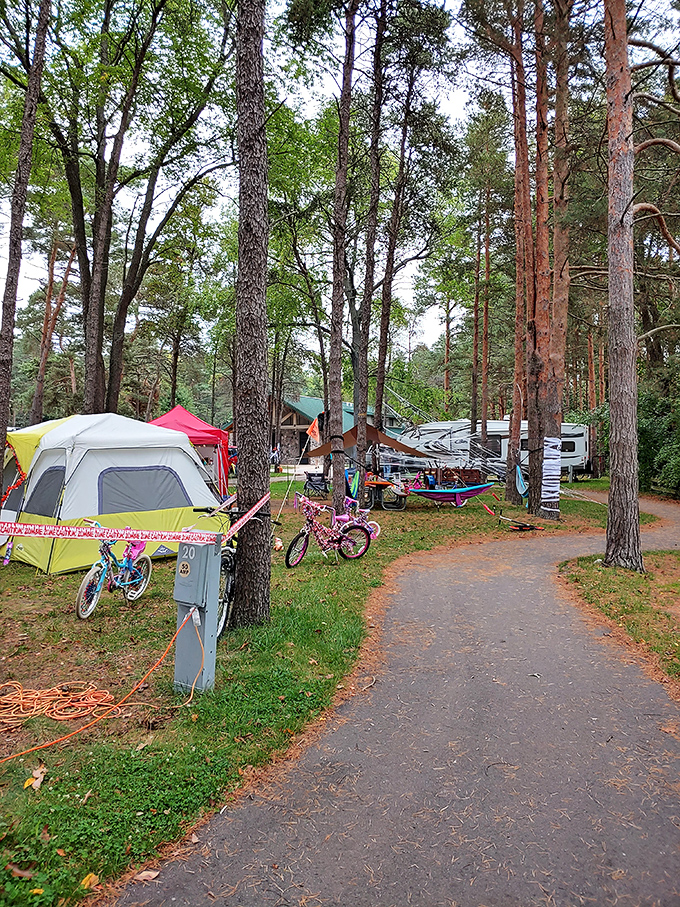 Camping among towering pines &ndash; where "roughing it" still includes s'mores, stories, and that irreplaceable smell of campfire in your hair.