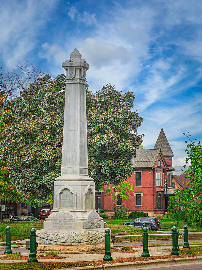 The Defenders Monument stands as a solemn reminder of New Ulm's complex history during the Dakota War of 1862.