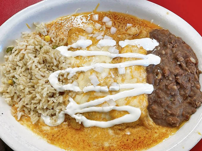 A symphony of textures &ndash; the wet burrito with cilantro creates that perfect bite where creamy, crunchy, and savory meet in harmonious bliss.