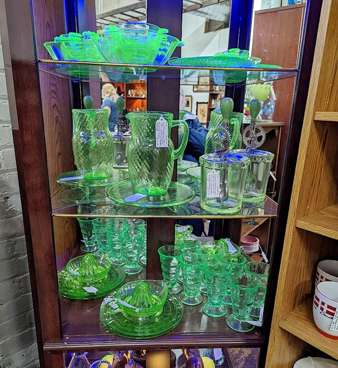Uranium glass glows an otherworldly green, a collection that's both beautiful and slightly radioactive!