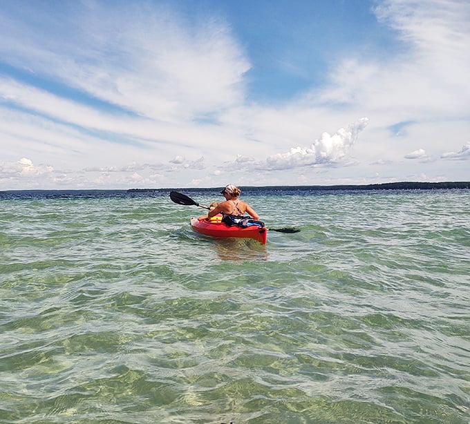 Social distancing, nature style: Kayaking offers a peaceful way to experience the lake's remarkable clarity while getting a unique perspective of the shoreline.