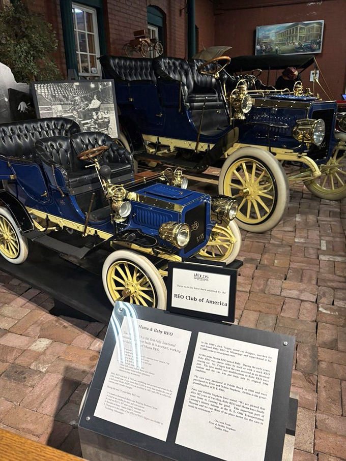 These elegant "Mama and Baby REO" models tell the story of early automotive luxury, when leather upholstery and brass fittings signaled you'd arrived.