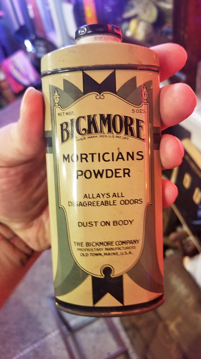 "Allays all disagreeable odors" - vintage Bickmore Morticians Powder promised what modern deodorant commercials still can't deliver after a century of trying.